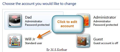 Managing user account in computer system.