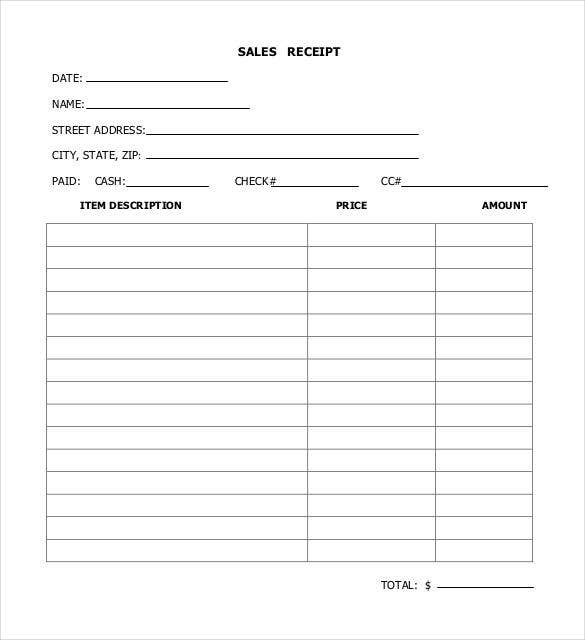 Printable Sales Receipts Free - Invoice Template