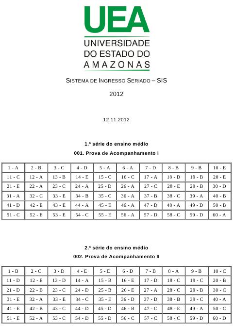 UEA SIS 2012 - Provas e Gabaritos