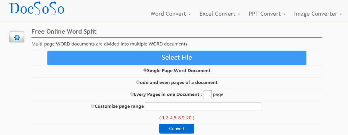 DocSoso is an online tool that helps to split the word document file in ...