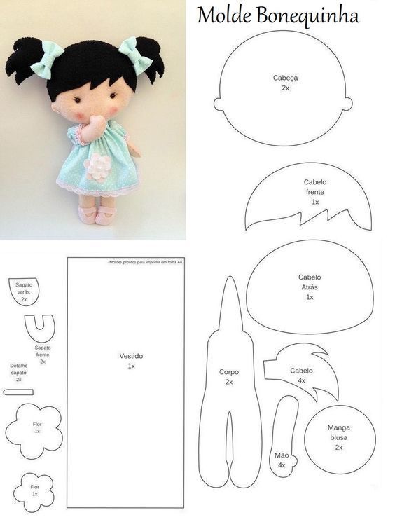 image1-748697.jpeg (564×755) | Bonequinha de feltro, Molde boneca de ...