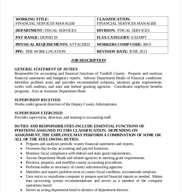 Finance Manager Job Description Resume Letter finance-manager-job-description-resume-letter