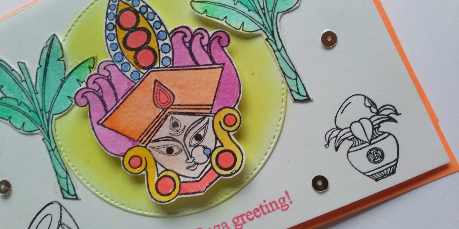 simple and colourful Durga puja cards-DT inspiration for Craftyscrappers