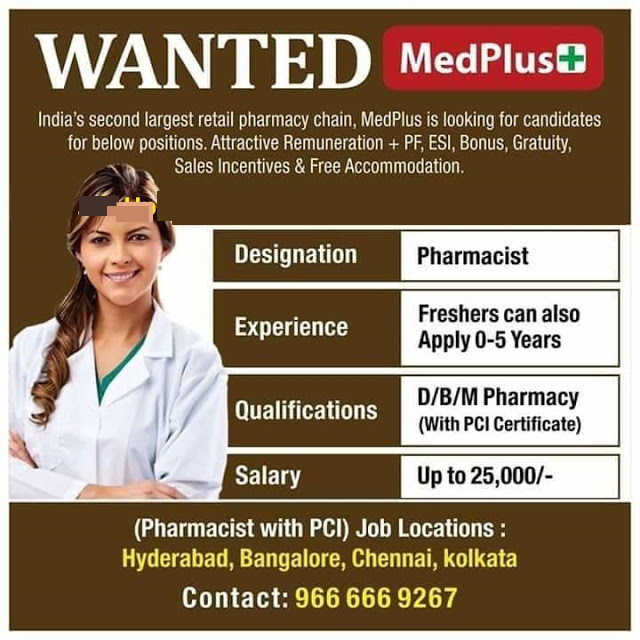 MedPlus Pharmacy Wanted Freshers & Experienced Pharmacists for ...