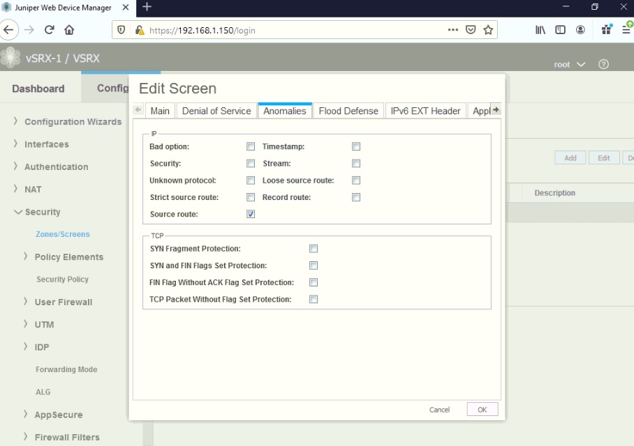 My Cybersecurity Journal: Juniper Networks SRX Firewall Screen