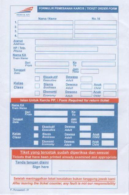 DOWNLOAD FILE GRATIS: Form Pemesanan Tiket / Karcis Kereta Api