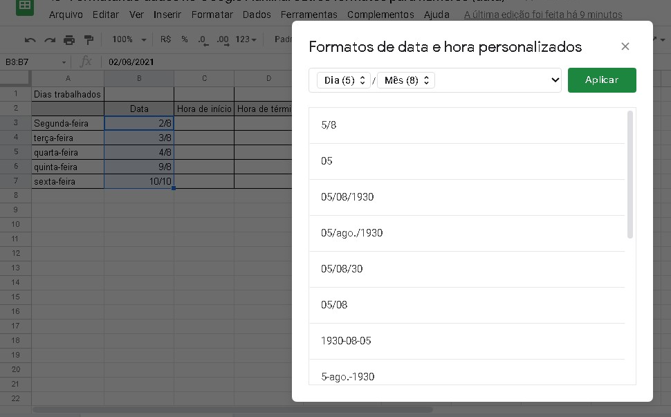 Formatando dados no Google Planilhas outros formatos para números (data)