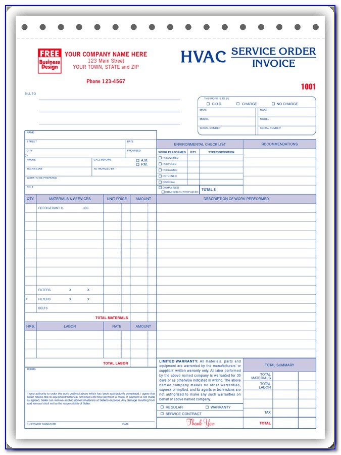 Hvac Receipt Template - Invoice Template