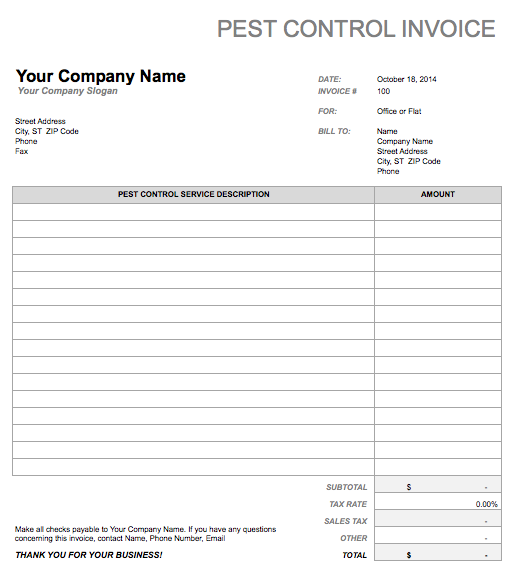 Pest Control Invoice - Invoice Template