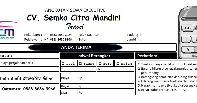 Contoh tiket travel mobil