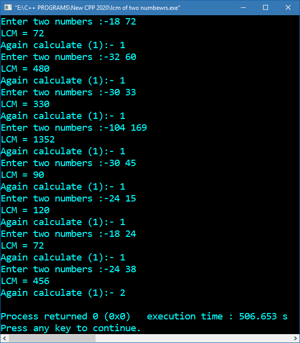 Program In C And C To Find Lcm Of Two Numbers Using Division Method