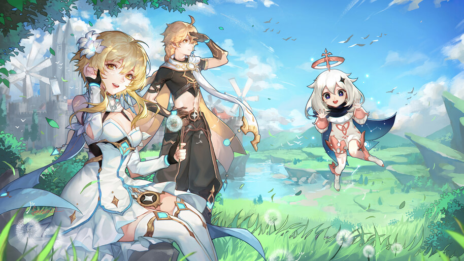 Genshin Impact, Lumine, Aether, Paimon, 4K, #3.2996 Wallpaper PC Desktop
