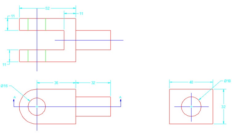 AutoCAD practice 2D drawing with third angle projection ~ Ourengineeringlabs