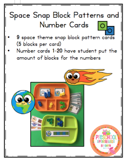Space Snap Block Pattern and Number Cards ~ Preschool Printables