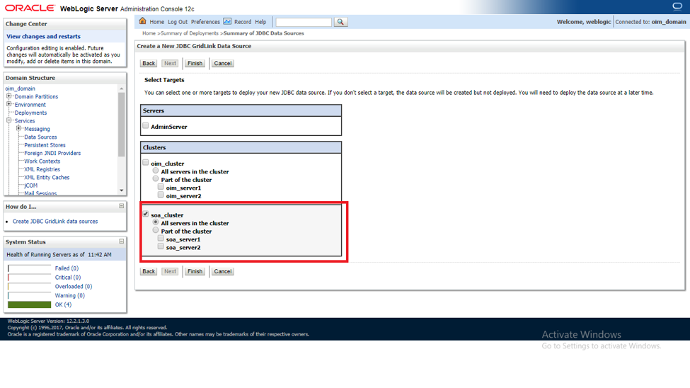 Oracle Weblogic Server 12c RAC Connection