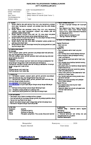 Contoh RPP 1 Lembar Sesuai Surat edaran No. 14 tahun 2019