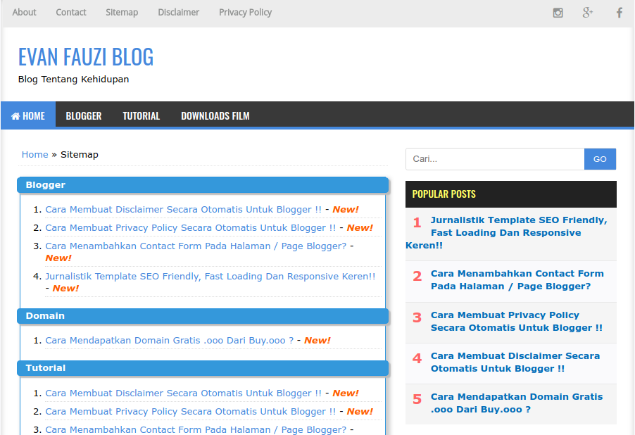 Tutorial Cara Membuat Halaman Sitemap Keren Di Blogger !! | Evan Fauzi Blog