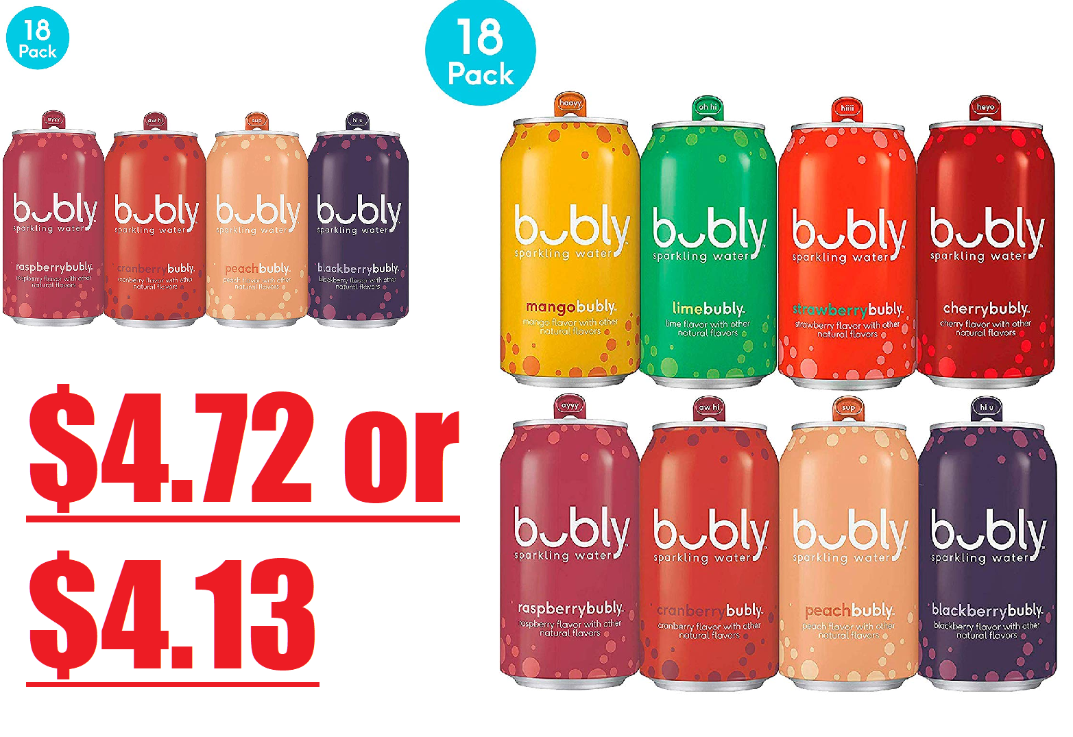 LOWEST PRICE ON BUBLY!! 18 Cans Bubly Sparkling Water Variety Packs $4. ...