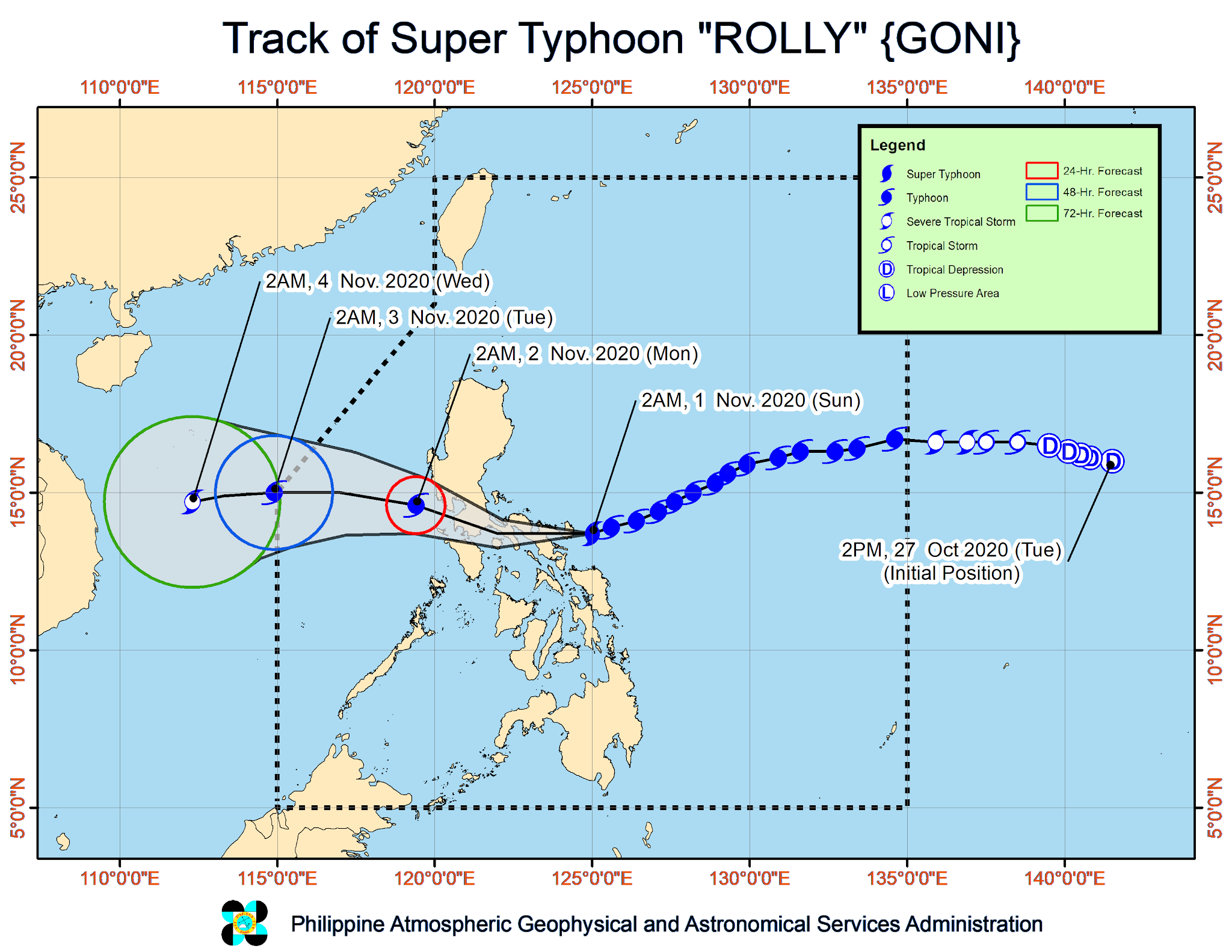 PAGASA Weather Forecast Update for Super Typhoon "Rolly" as of 5:00 AM ...