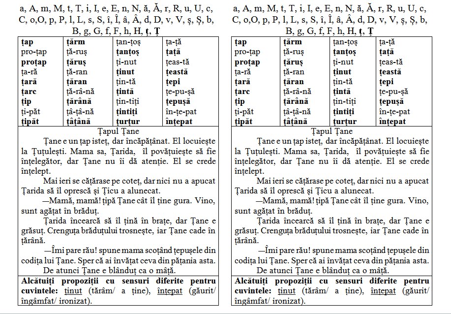 a/A, m/M, t/T, i/I, e/E, n/N, ă/Ă, r/R, u/U, c/C, o/O, p/P, l/L, s/S, î/Î, â/Â, d/D, v/V, ș/Ș, b ...