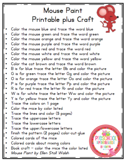Mouse Paints Book Printable plus Craft ~ Preschool Printables
