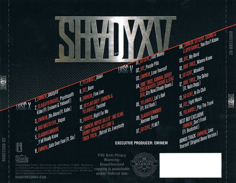 Encarte: Shady XV - Encartes Pop