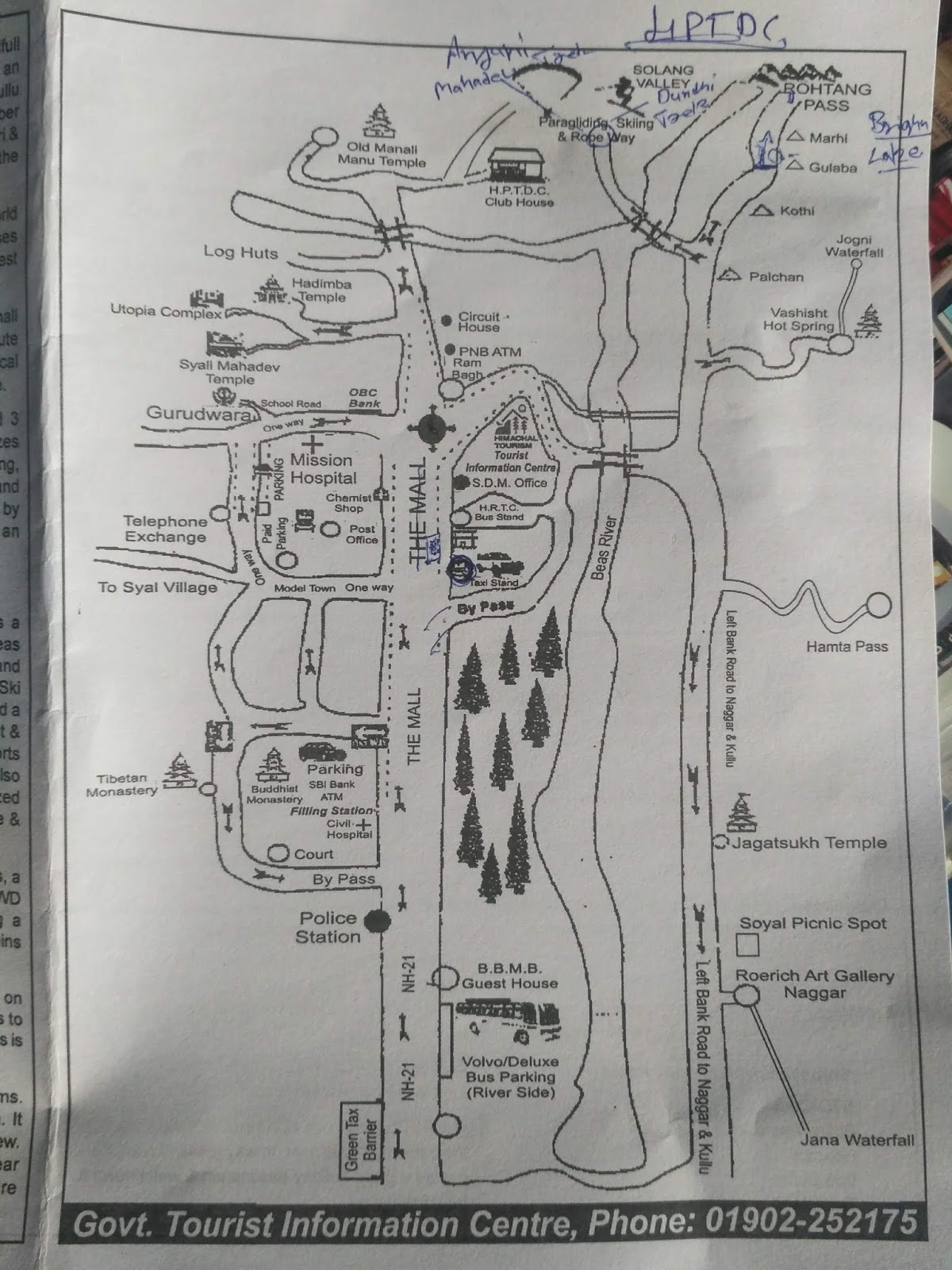 Manali Tourist Map & Govt Tourist Information Centre