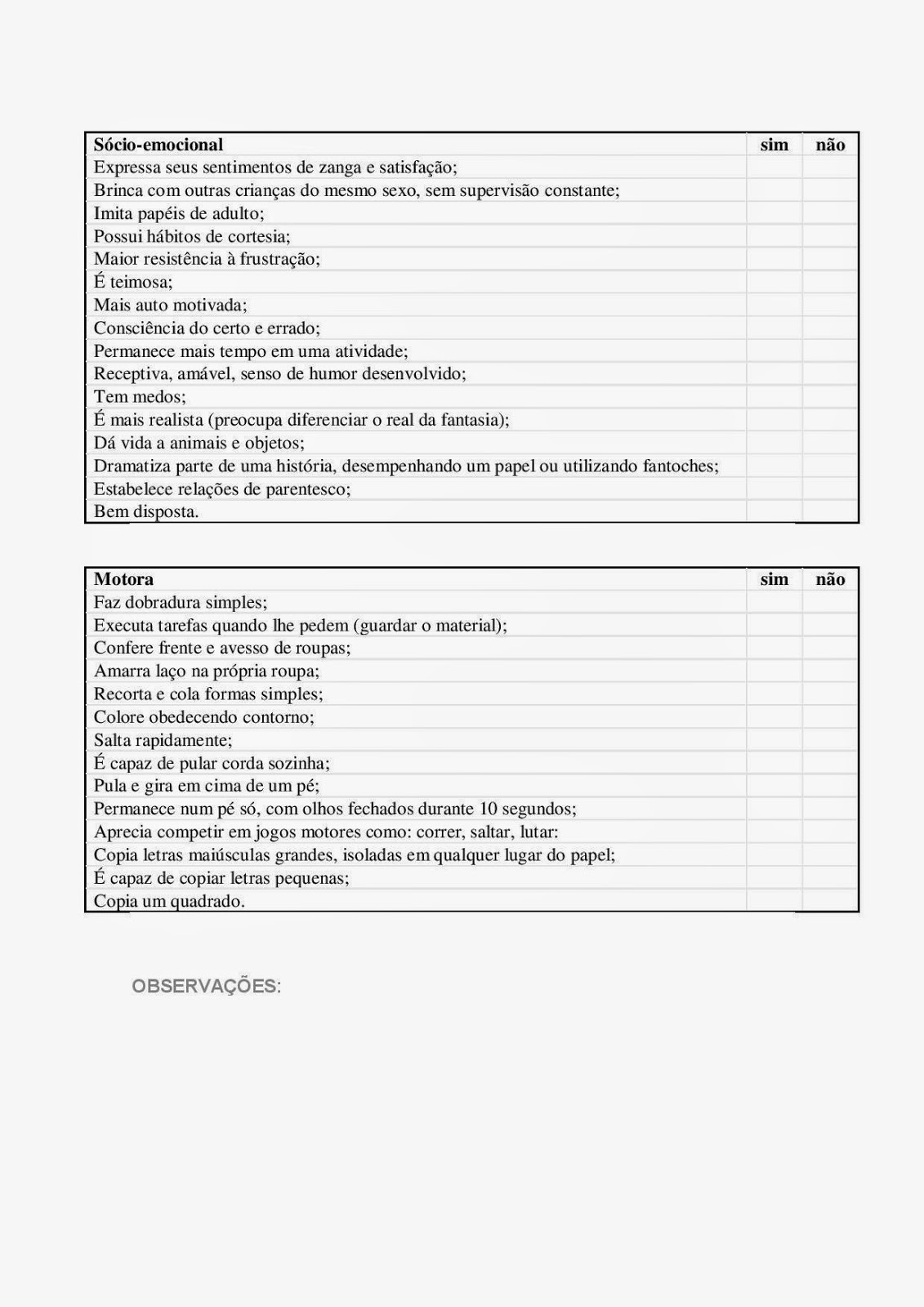 Fichas de avaliação diagnóstica - Berçário I e II - Maternal I e II ...