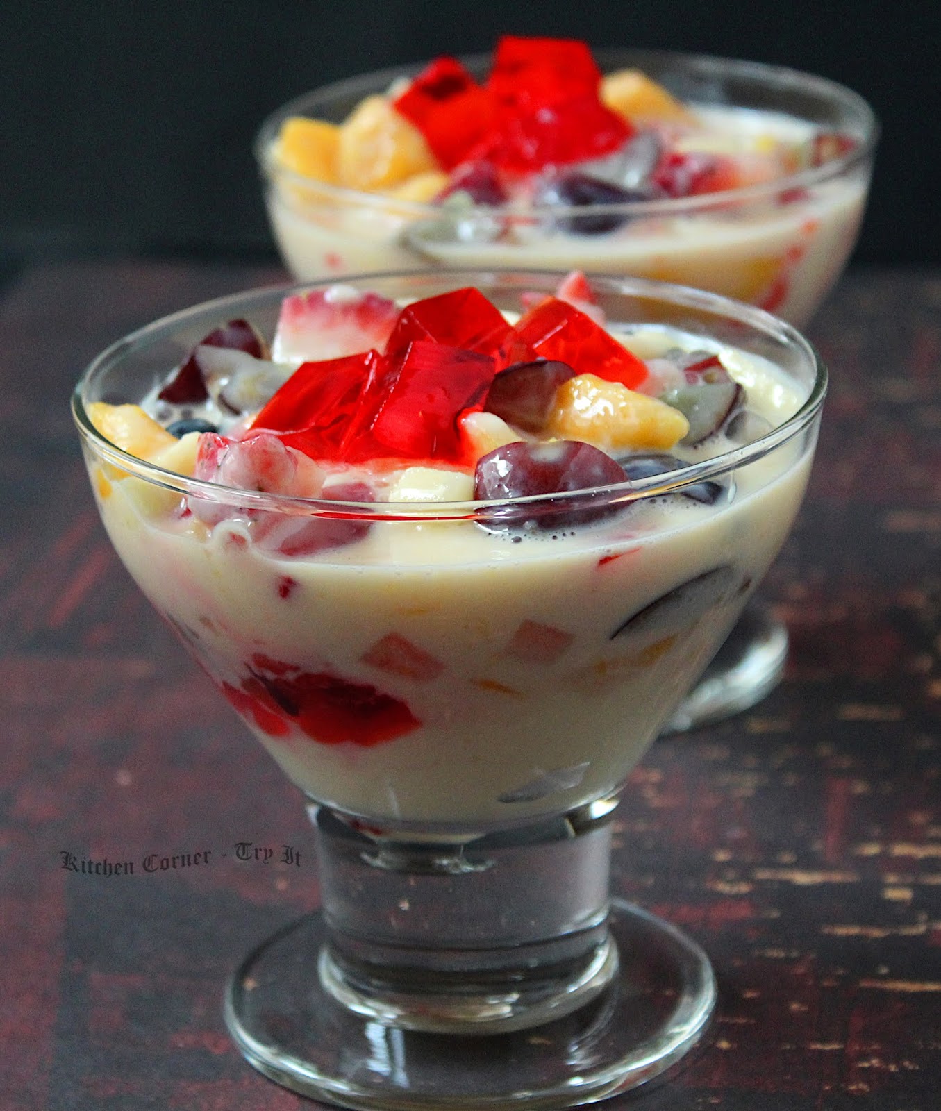 Fresh Fruit Custard/ Fruit Salad with Custard Sauce