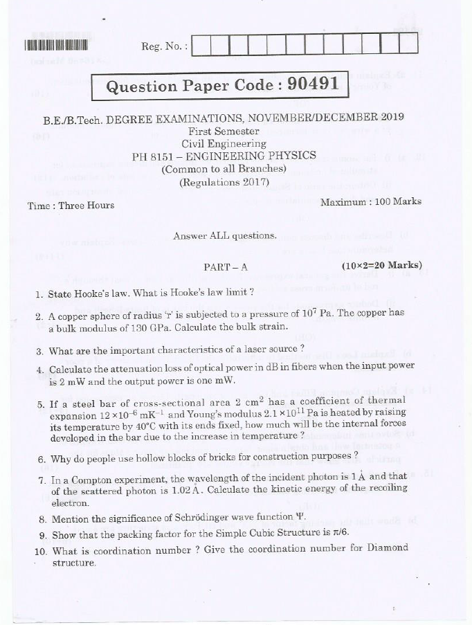 Anna University PH 8151 Engineering Physics November December 2019 ...