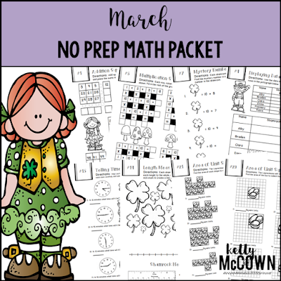 Kelly McCown: March NO PREP Math Packets {Grades 3 to 5}