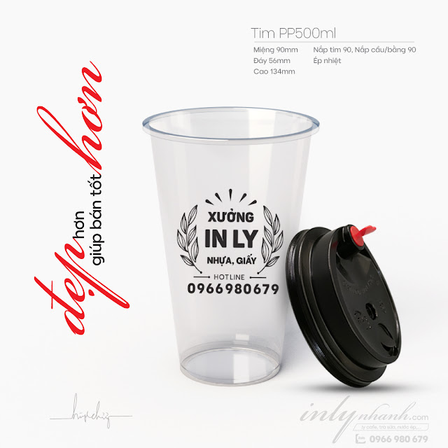 Ly Tim PP 500ml Nắp nút Tim 90