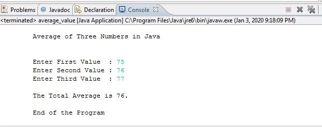 Free Programming Source Codes and Computer Programming Tutorials: Average of Three Numbers in Java