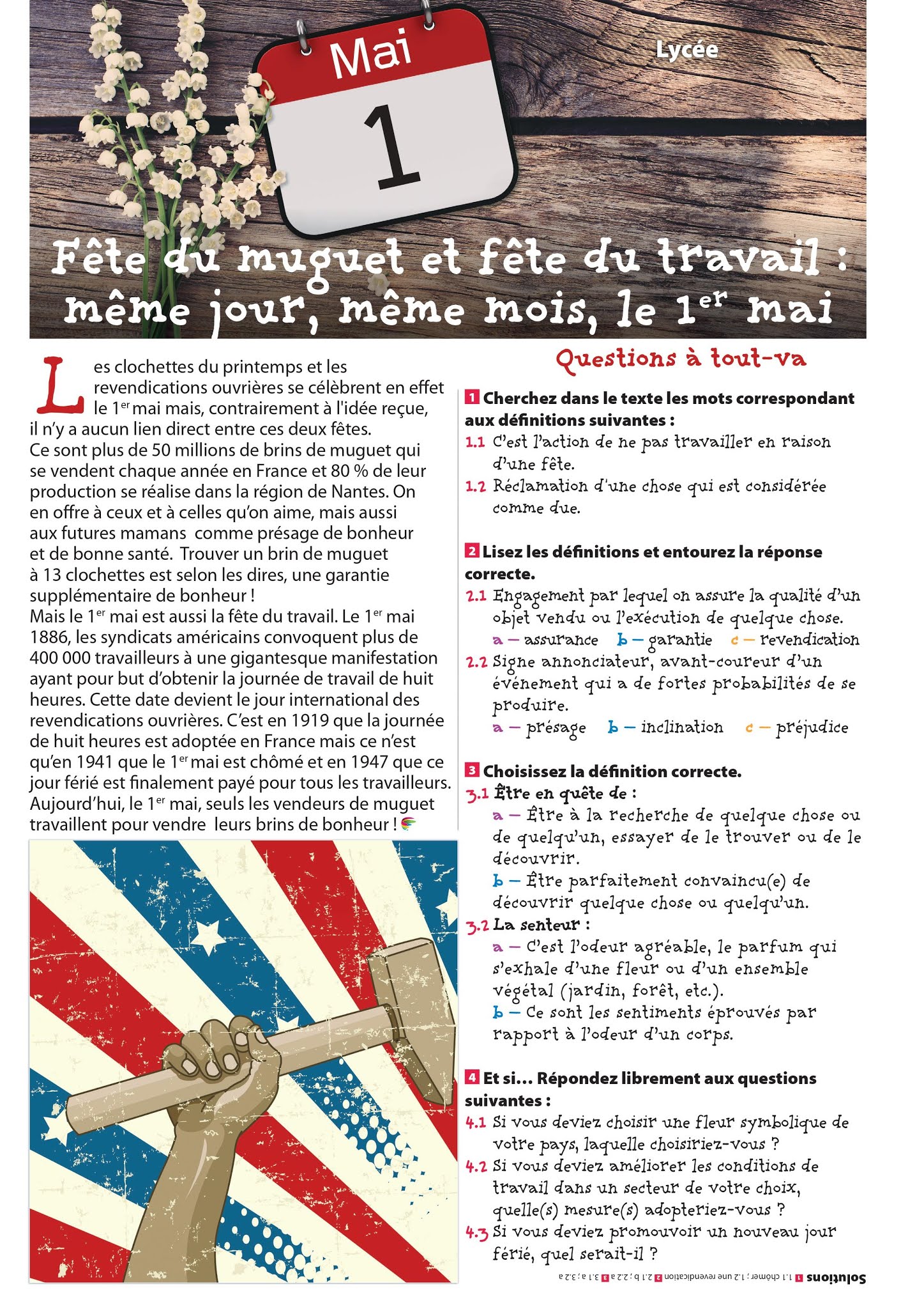 TICs en FLE: 1er mai : Fête du Travail / Fête du Muguet : activités