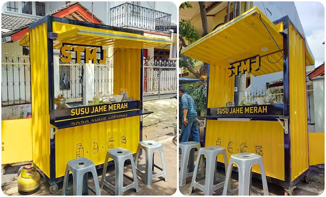Jasa pembuatan booth container - Booth minuman jahe merah - Gerobak ...