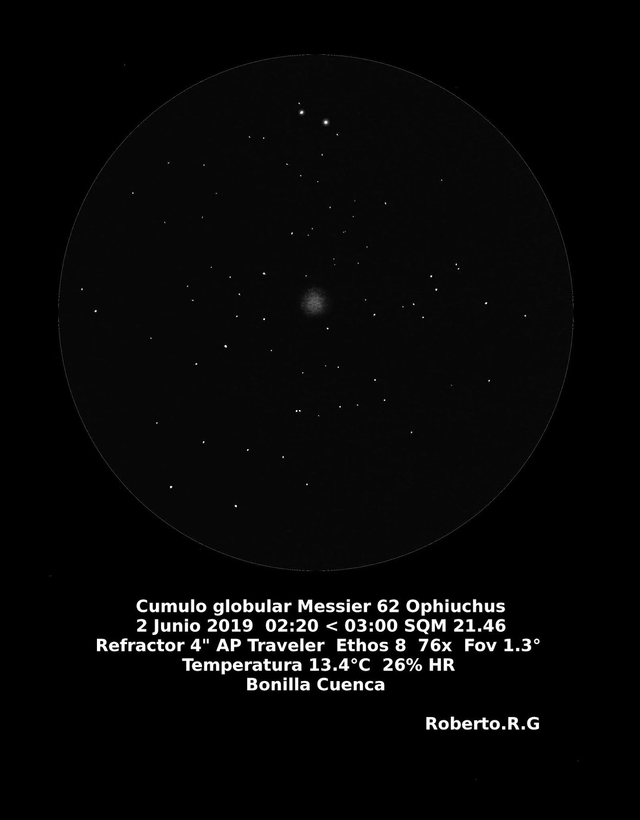 Observaciones astronómicas visuales: Observación cumulo globular Messier 62 Ophiuchus