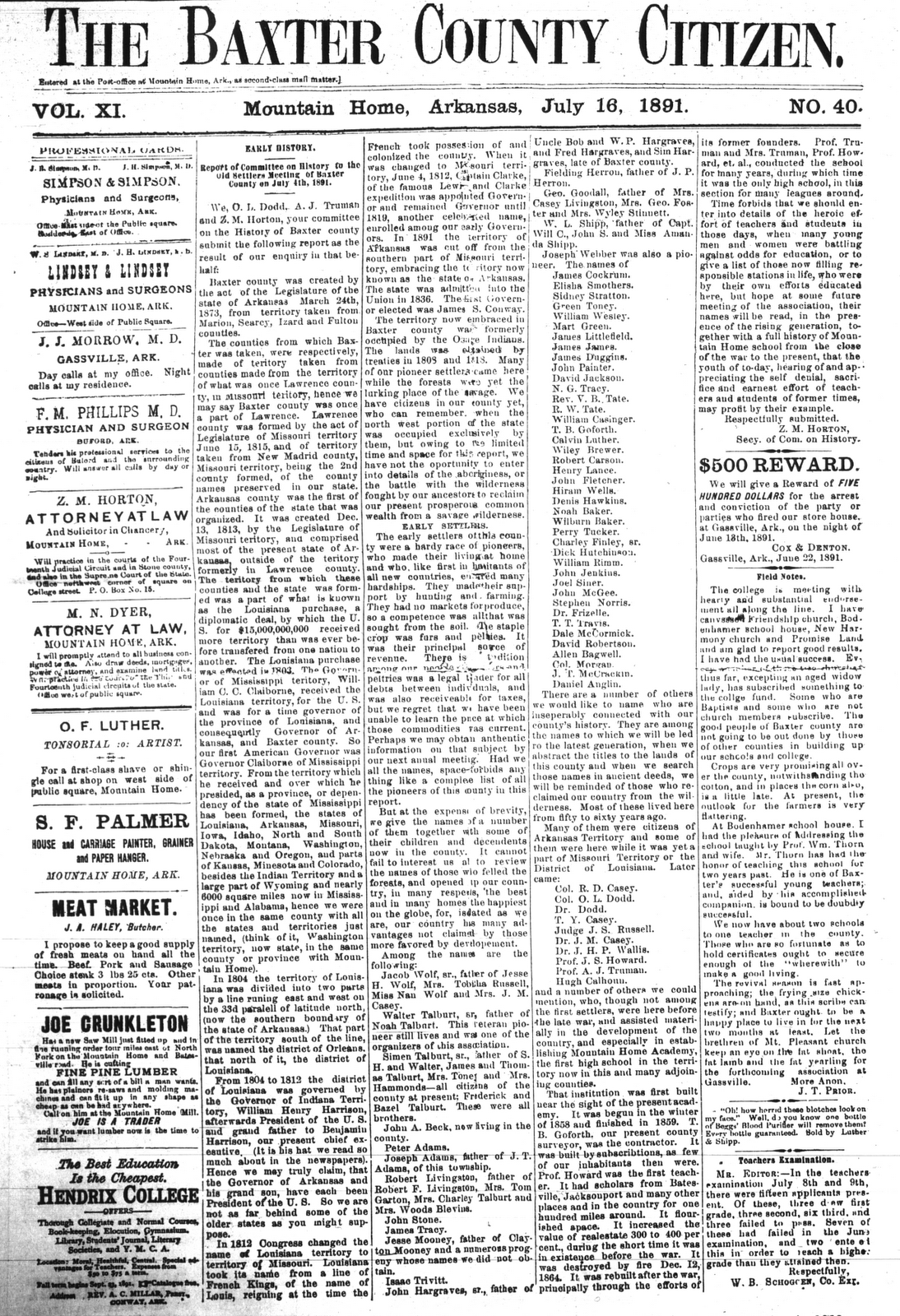 Ozarks' History: History of Baxter County by 1891