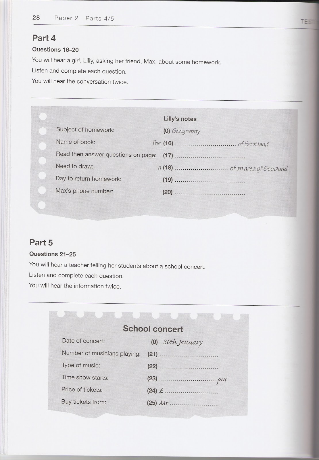 Exámenes de Cambridge : KET (Test 1) Listening & Speaking