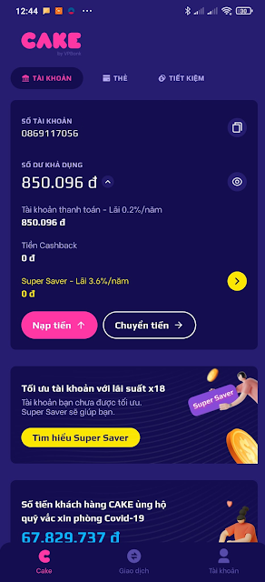 Hướng dẫn kiếm tiền App Cake( Vpbank). Nhận 100k lần đầu mở TK, và cách ...