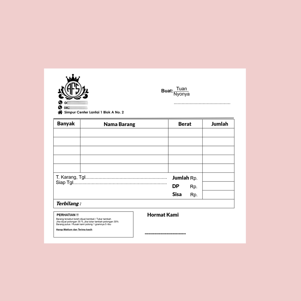 Contoh Desain Nota Warung Dan Toko Emas - Ketikanku