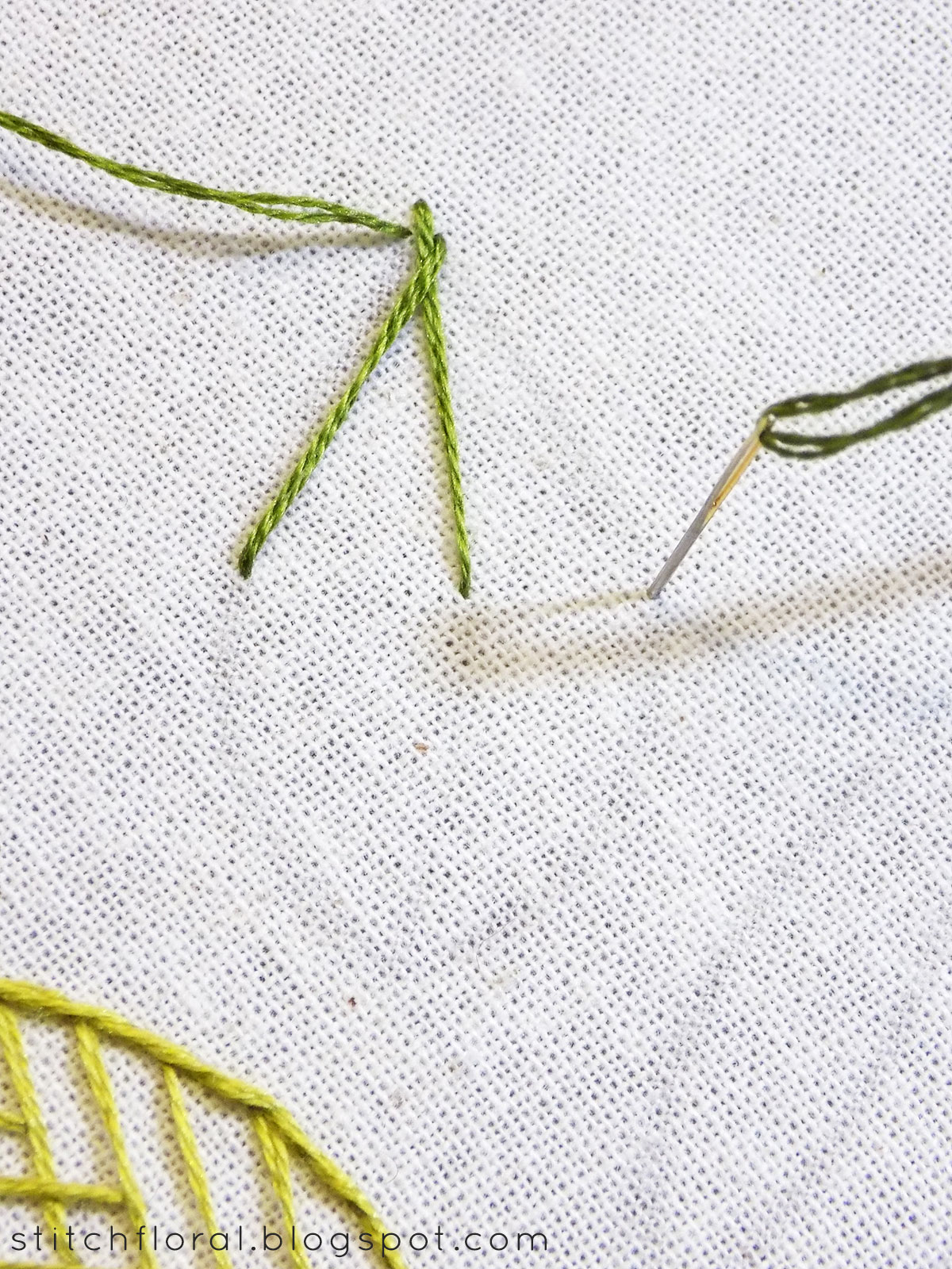 Open and raised fishbone stitches and leaf stitch - Stitch Floral