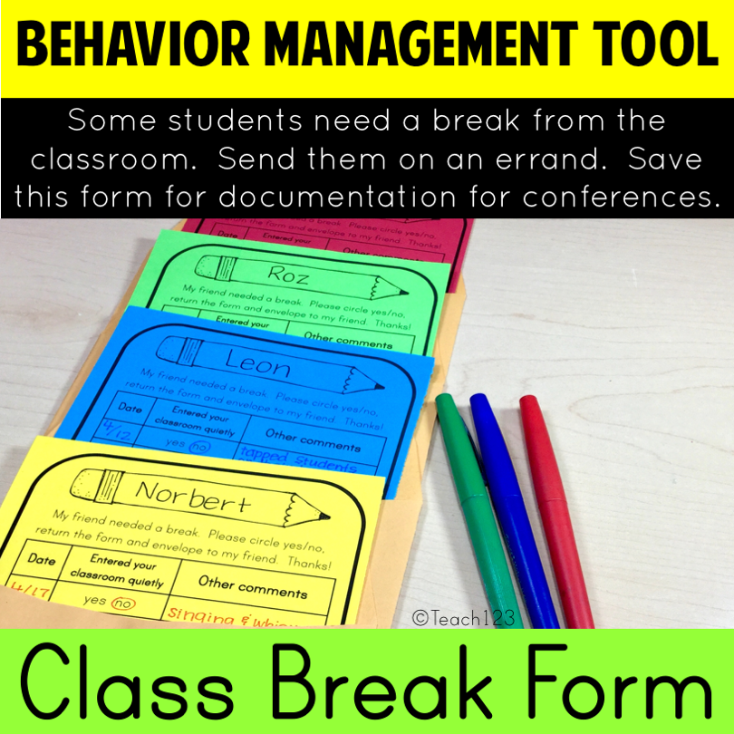 Behavior Management Tool - Take a Break form | Teach123