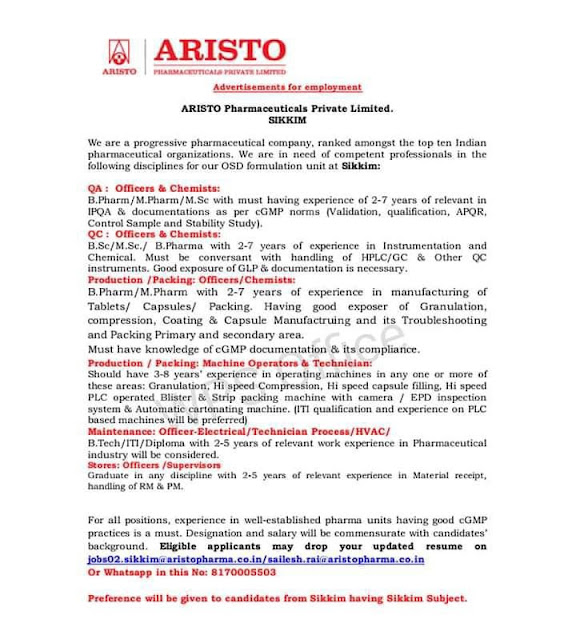 JOB ALERTS HUB: Multiple Openings for QA / QC / Production / Packing / Maintenance / Stores ...