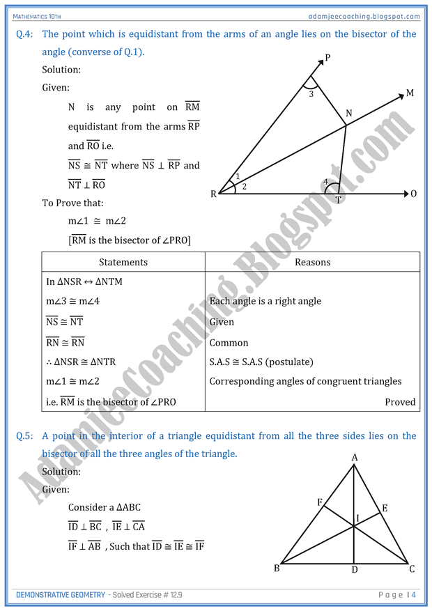 Adamjee Coaching: Demonstrative Geometry - Exercise 12.9 - Mathematics 10th