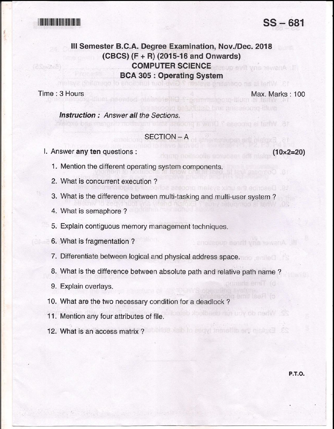 Bangalore University Bca Computer Science Bca 305 Operating System November December 2018