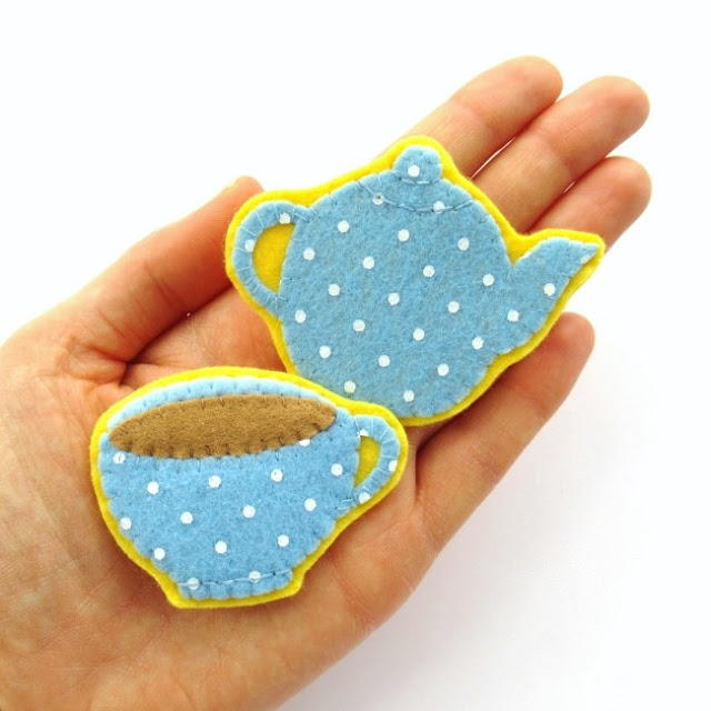 Bugs and Fishes by Lupin: Felt Teapot & Teacup Brooches PDF Pattern