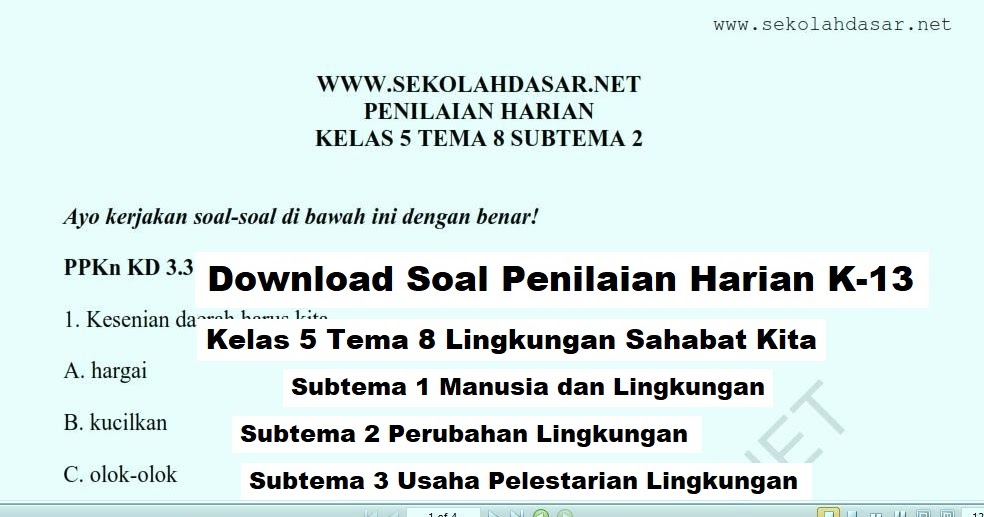 Kumpulan Soal Ulangan Harian K-13 Kelas 5 Tema 8 - SekolahDasar.Net Kumpulan Soal Ulangan Harian K-13 Kelas 5 Tema 8 - SekolahDasar.Net