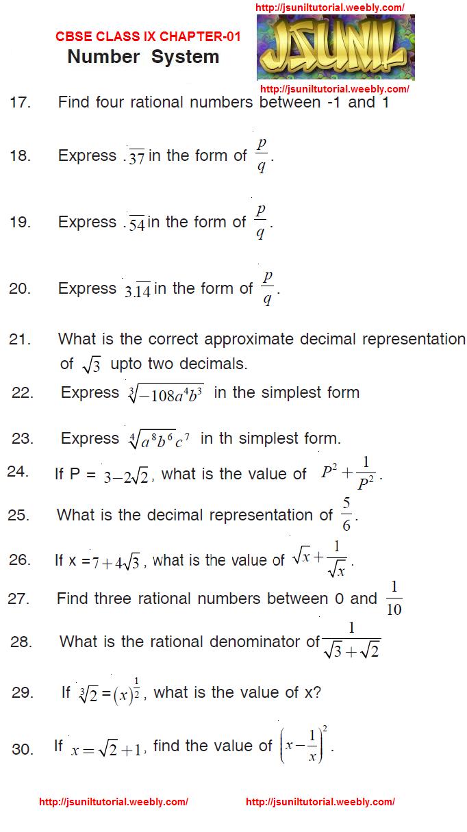 MATH ADDA By Guru:JSUNIL": IX Mathematics Chap. Number System Question ...