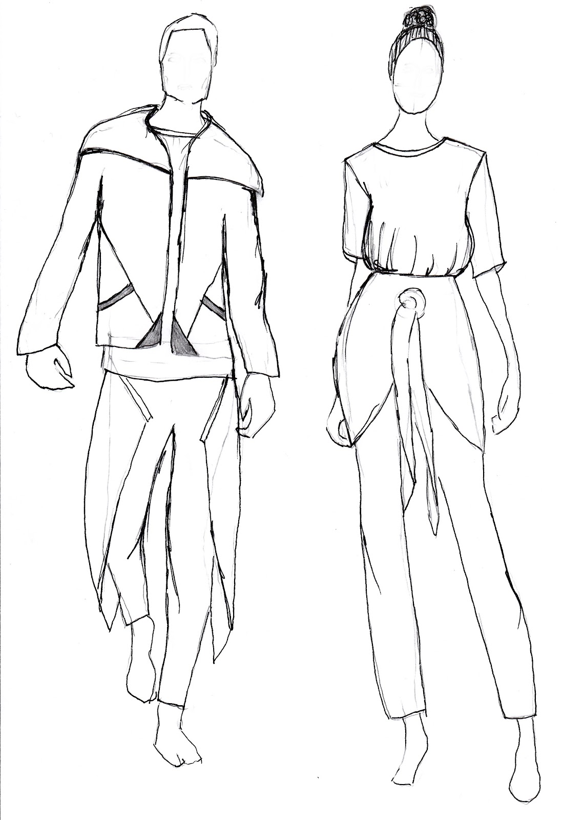 Alain: Putting together outfits - line drawings