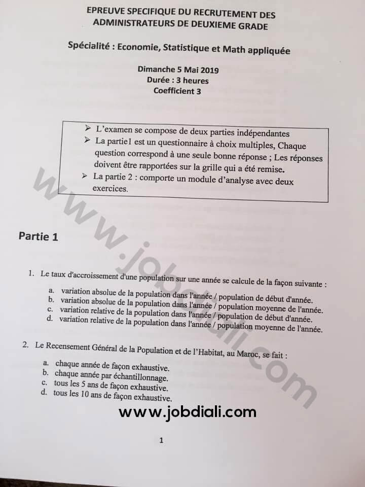 Exemple Concours des Administrateurs 2ème grade ESM 2019 HCP - Haut ...